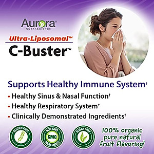 Aurora Nutrascience Ultra Liposomal C-Buster Immune System Support, Vitamin C, Vitamin D, Zinc, Elderberry, Pelargonium, Vitamin K & Ginseng, 30 Packets, 10 ML