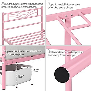 Yaheetech Twin Size Bed Frames Metal Platform Bed Mattress Foundation with Cloud-Inspired Design Headboard/Footboard/Ample Under Bed Storage/No Box Spring Needed/Pink