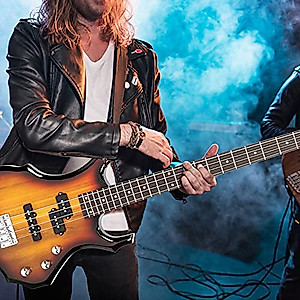 Ktaxon Electric Bass Guitar Burning Fire Style Bass Set with Portable Bass Bag, Adjustable Guitar Strap, Amp Wire, Wrench Tool, Plectrum(Brown)