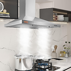 VEVOR TD1775Y-AC-I1 Wall Mount Range Hood Ducted Kitchen Stove Vent, Silver