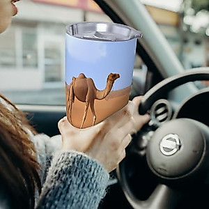 NHJKLWQSZ Desert Sand Camel 20oz Stainless Steel Tumbler With Lid And Straw, Double Wall Vacuum Insulated Coffee Mug Travel Cups Leak-Proof Lid For Hot And Cold Drinks, Metal Straws And Brush
