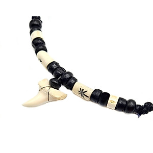 Swimmi Genuine Shark Tooth Necklace for Men, Mako Shark Tooth Necklace, Handmade Wooden Beads Cords Surfer Shark Tooth Necklace for Women Jewelry GA384