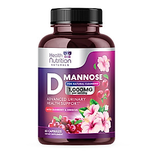 D-Mannose & Cranberry Extract 1350mg Advanced Formula, Fast-Acting Natural Urinary Tract Health Support for Women & Men, Flush Impurities in Urinary Tract & Bladder, Non-GMO, Vegan - 60 Capsules
