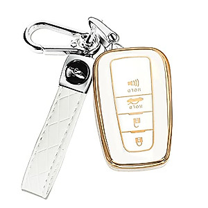 QBUC for Toyota Key Fob Cover with Keychain TPU Suitable for 2018-2022 Toyota Camry RAV4 Avalon C-HR Corolla Highlander GT86 (Style 2-White)