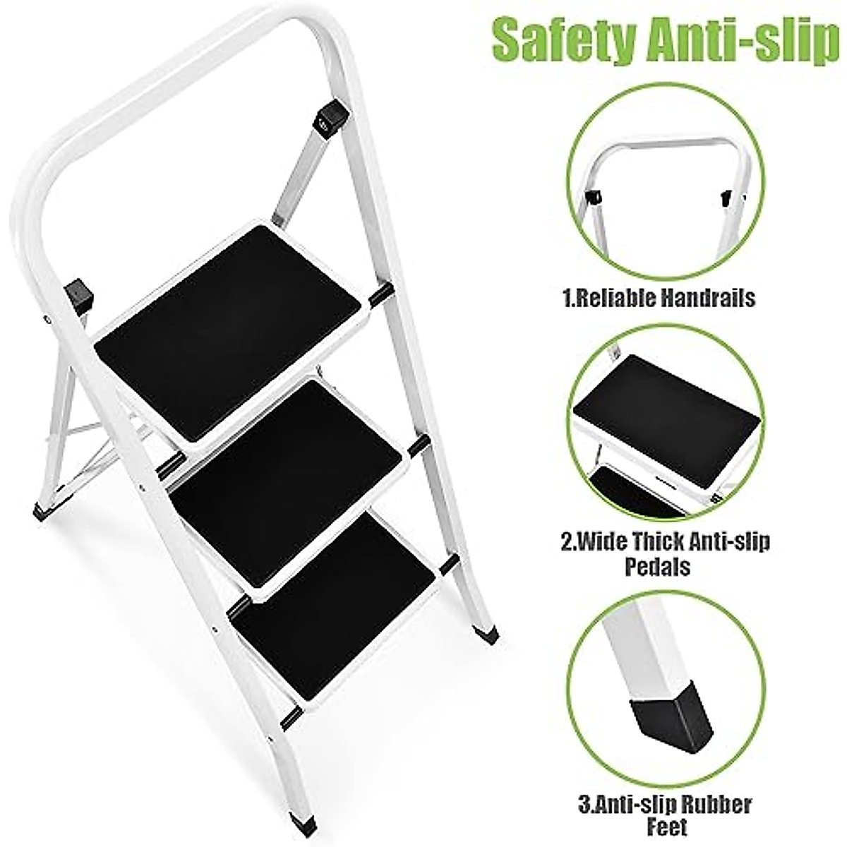 SIMPLI-MAGIC Step Ladder, 3 Step Stool Ergonomic Folding Step Stool with Wide Anti-Slip Pedal Sturdy Step Stool for Adults Multi-Use for Household, Kitchen，Office Step Ladder Stool (3 Step - White)