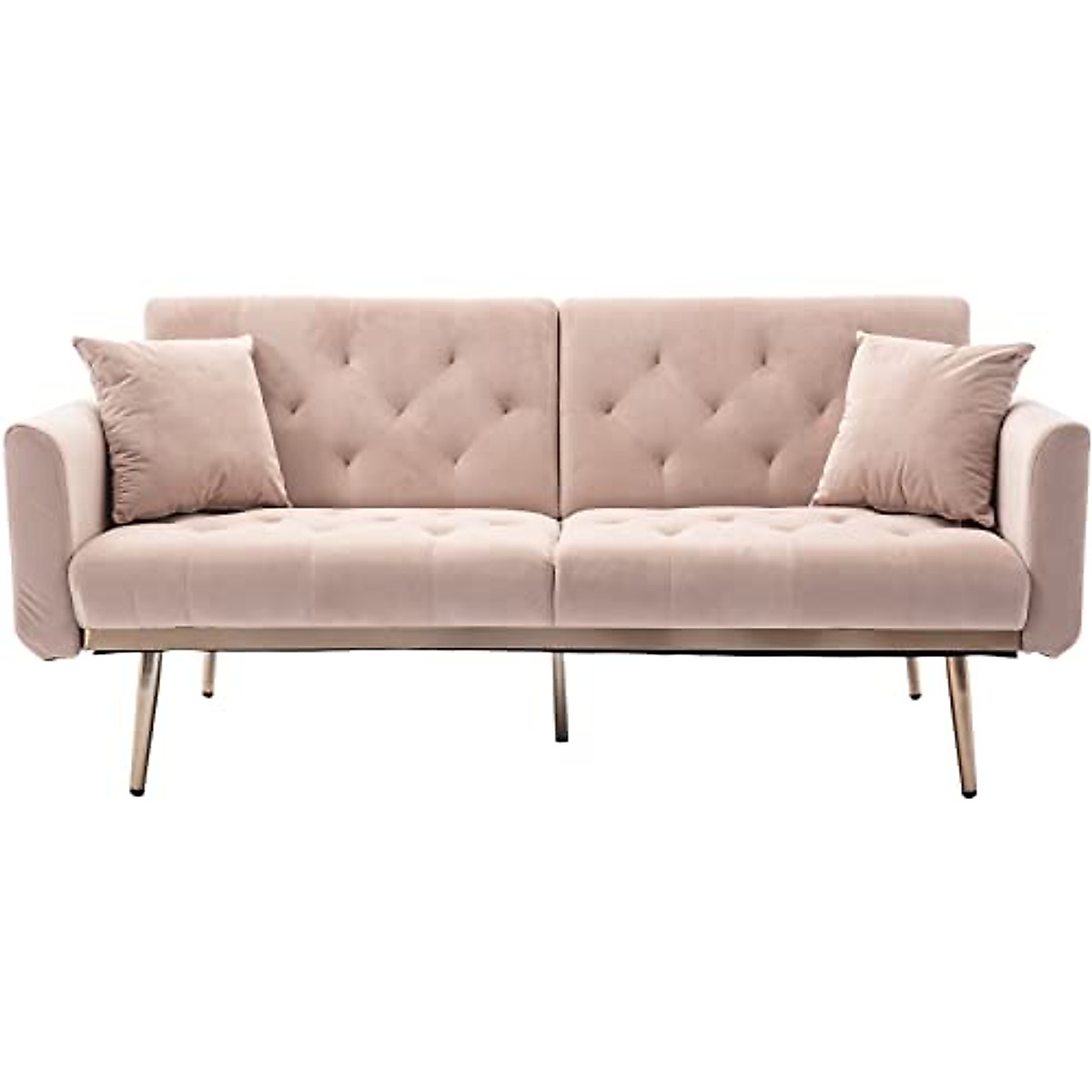 Velvet Futon Sofa Bed,Convertible Sofa Bed with Adjustable Backrest, Modern LoveSeat Sofa Couch for Living Room,Bedroom,Office（Pink）