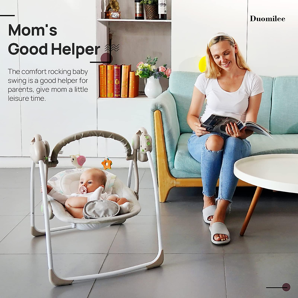 Baby Swing for Infants to Toddler, Portable Automatic Swing with Music, Adaptable Speed - 6-25 lbs, 0-9 Months