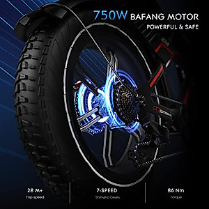 G-Force ZM Electric Bike with 750W Motor,20" x 4" Fat Tires Electric Bicycle for Adults with 48V 33.5Ah/20Ah Removable Battery,Extra-Long Range, 28 MPH,Shimano 7 Speed System,Dual Hydraulic Brakes