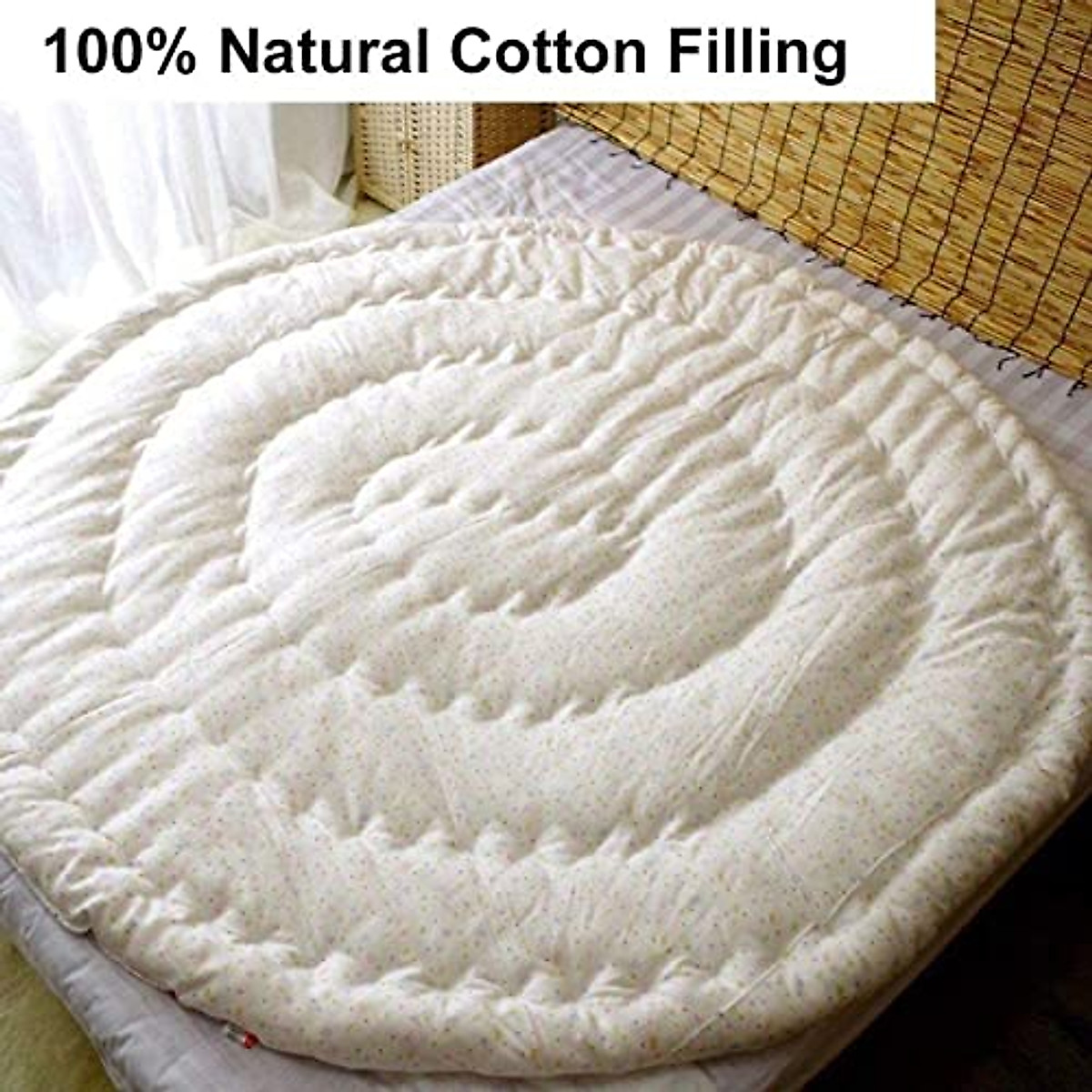 Round Mattress Topper- Quilted Comfort Pad with Solid Color Cover and 100% Cotton Fill Weight 2KG,White-Diameter200cm(79inch)