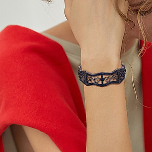 Flyonce Wedding Bracelet for Brides, Navy Blue Rhinestone Crystal Art Deco Elastic Stretch Bracelet for Women