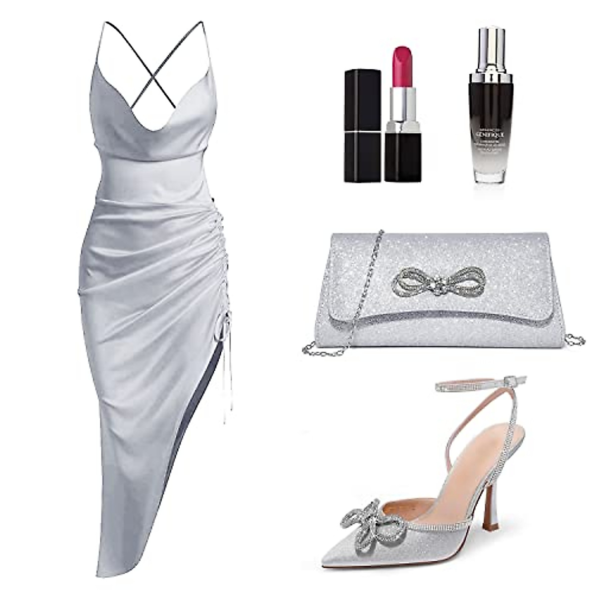 Labair Womens Evening Bag Sparkly Bow Clutch Purses for Women Wedding Prom Formal purses Handbags. (Silver)