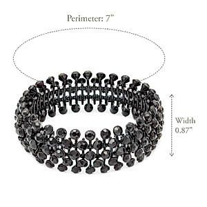 Lavencious Tennis 5 Row Rhinestone Stretch Bracelets Bridal Evening Party Jewelry For Woman Bangle (Black Jet)