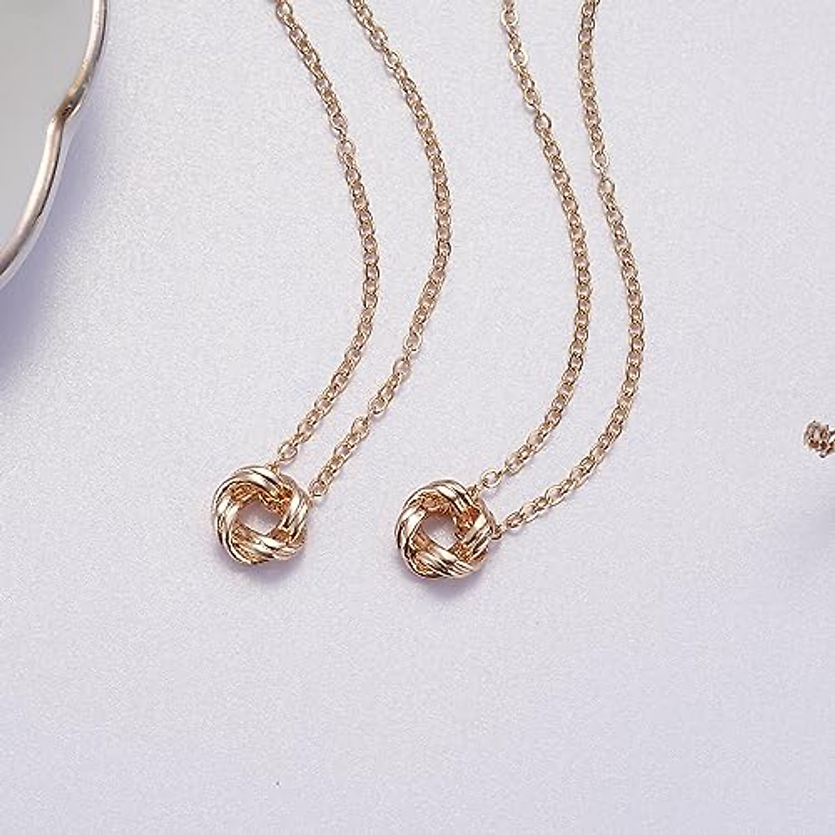 BFF Friendship Knot Love Infinity Necklace for 2 Best Friend Long Distance Birthday Christmas Bridesmaid Jewelry Gifts for Female Friends Her Girls Bestie, Gold