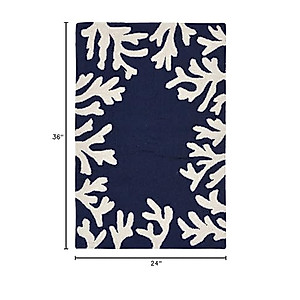 Liora Manne CAPRI Indoor/Outdoor Handmade Synthetic Blend Durable Area Rug - Traditional Border Coastal Beach Accent (Coral Border Navy) (2' x 3')