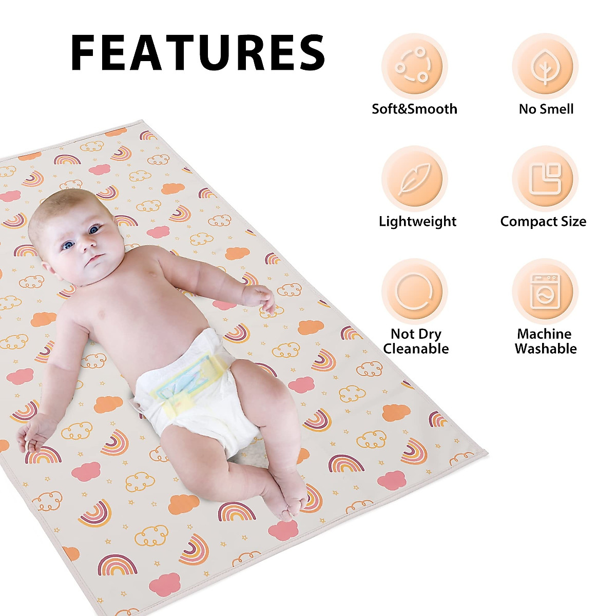 Vegan Leather Baby Changing Mat - Wipeable Portable Changing Pad, Foldable Travel Changing Mat for Baby, Newborns (Rainbow,20"*28")