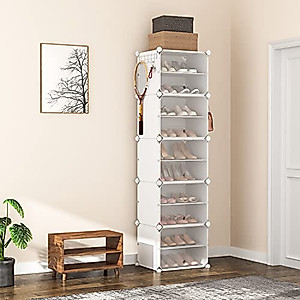 ROJASOP Shoe Rack Organizer, 10-Tier Shoe Organizer 20 Pairs Portable Shoe Rack Organizer Shoes Storage Cabinet Shoe Racks for Closet Entryway Bedroom (Clear, 1 by 10)