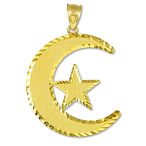 10k Gold Islamic Charm Crescent Moon and Star Pendant