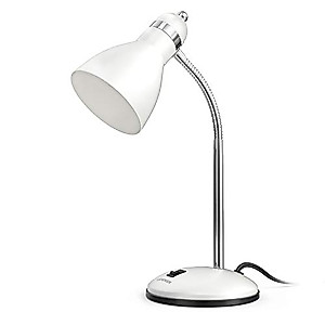 LEPOWER Metal Desk Lamp, Adjustable Goose Neck Table Lamp, Eye-Caring Study Desk Lamps for Bedroom, Study Room and Office (White)