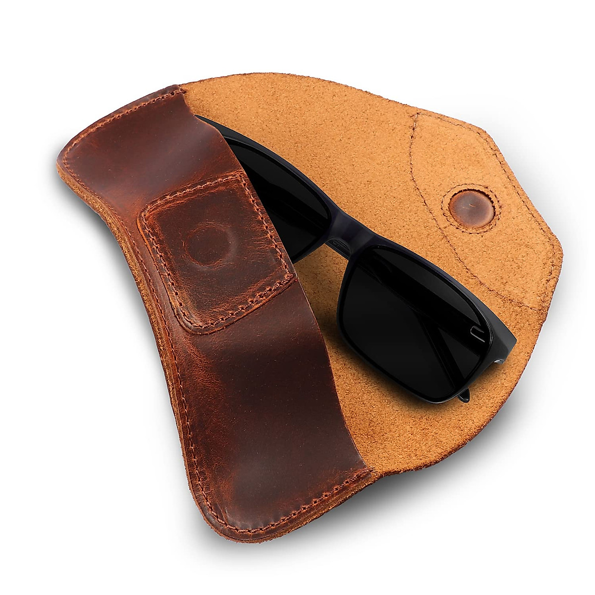 Londo Genuine Leather Eyeglasses & Sunglasses Case with Magnetic Snap Closure