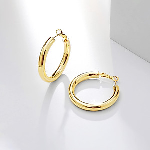 sovesi Chunky Gold Hoop Earrings for Women with 925 Sterling Silver Post, 14K Gold Plated Thick Gold Hoops Earrings for Women 40mm