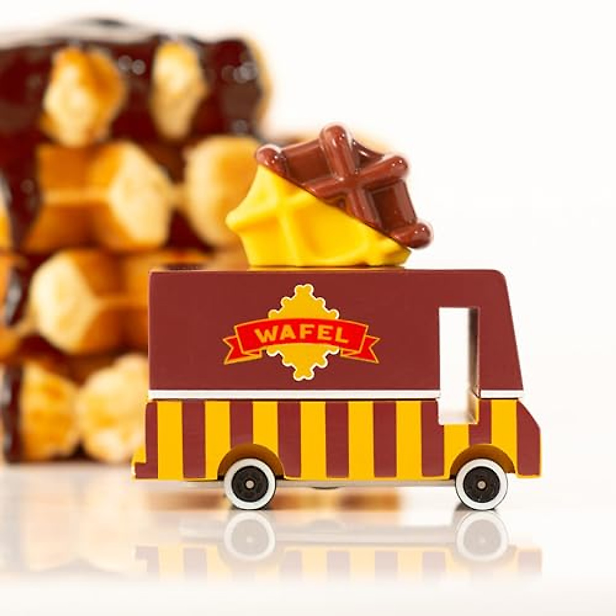 Candylab Toys CANDYCAR® Wooden Food Truck Collection - Waffle Van, Premium Handcrafted Beech Wood Toy Car
