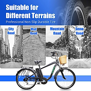 NAKTO/SPARK 26" Electric Bike Commute Electric Bicycle 350W Brushless Gear Motor Ebike with Removable Waterproof Large Capacity 36V10A Lithium Battery and Sporting 6 Speed Gear E-Bike(Black)