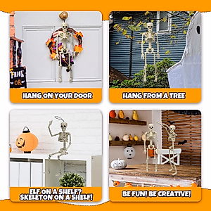 TOY Life 4 Pcs Halloween Hanging Skeleton Decoration, 16” Posable Skeleton Halloween Decoration, Full Body Posable Joints Skeletons, Halloween Decorations Outdoor Indoor, Plastic Skeleton