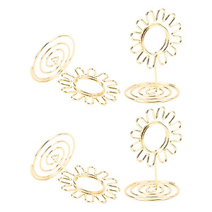 Cyrank 20pcs Table Number Holders, Mini Place Card Holders Sunflower Design Wire Photo Holder Small Size Table Card Holders Table Number Stands Picture Menu Clips for Wedding Anniversary Party(Gold)