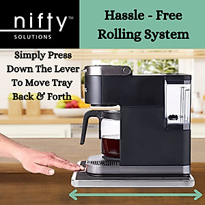 Nifty 3-Pack Appliance Rolling Tray - Silver, Home Kitchen Counter Organizer, Integrated Rolling System, Non-Slip Pad Top for Coffee Maker, Stand Mixer, Blender, Toaster