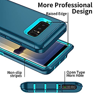 Mieziba for Galaxy Note 8 Case,Shockproof Dropproof Dustproof,3-Layer Full Body Protection Heavy Duty High Impact Hard Cover Case for Samasung Galaxy Note 8,Turquoise