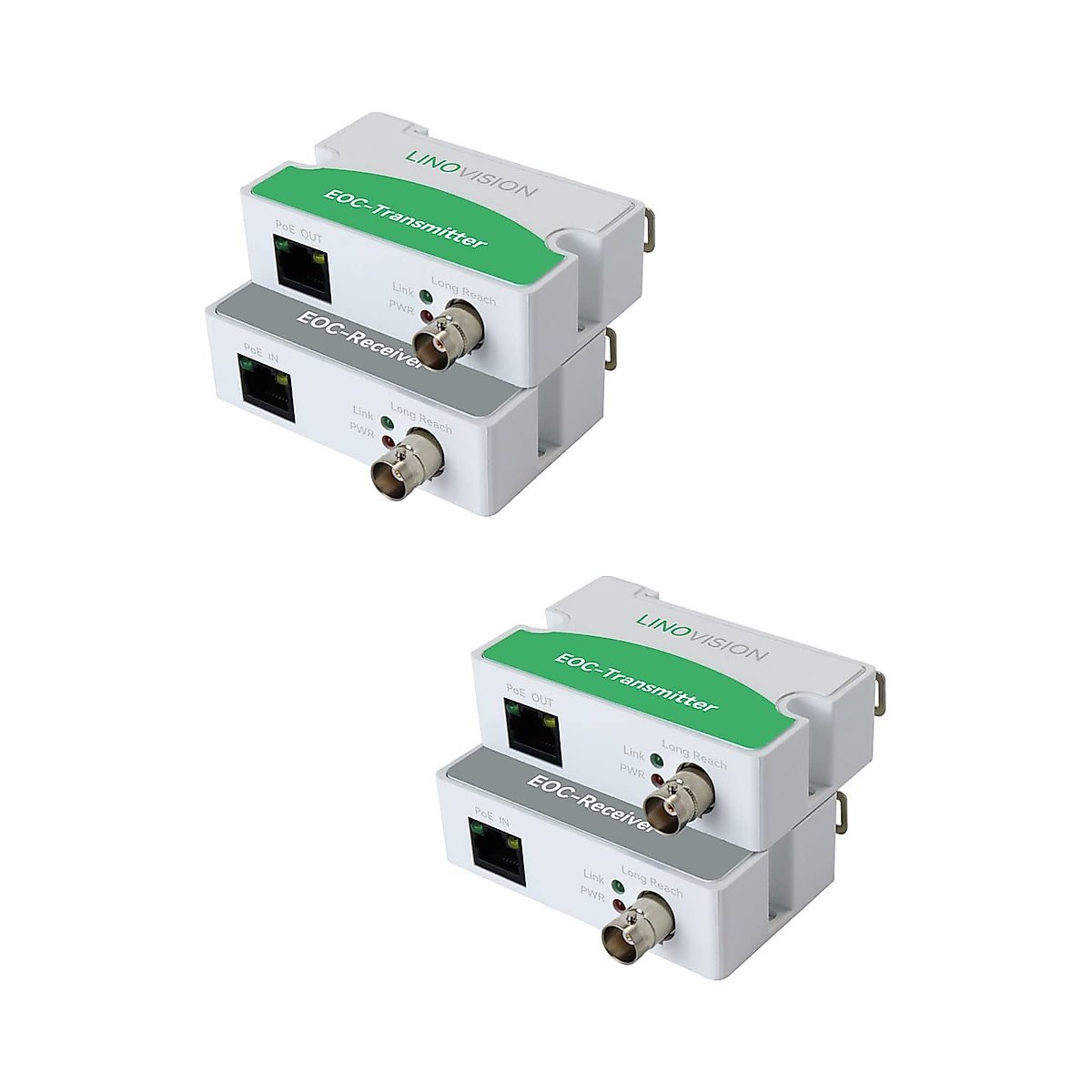 LINOVISION POE Over Coax EOC Converter IP Over Coax Max 3000ft Power and Data Transmission Over Regular RG59 Coaxial Cable for Upgrading Analog Surveillance System to IP Surveillance System (2 Pack)