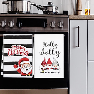 Christmas Kitchen Towels Black White Stripe Hand Towels Xmas Absorbent Dishcloths Winter Holiday Kitchen Decor Snowman Santa Dish Tea Towels Merry Bright Tea Towel for Home Kitchen Supplies 4PCS