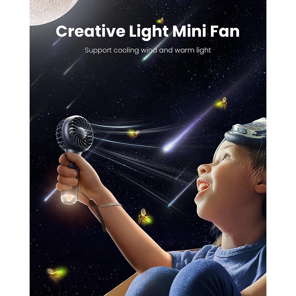 Gaiatop Neck Fan Rechargeable Mini Portable Fan Cute Camera Design, Lash Fan with 360°Rotate Mirror, 3 Speed USB Handheld Fan with LED Display, Personal Fan as Travel Essentials (Navy Blue)