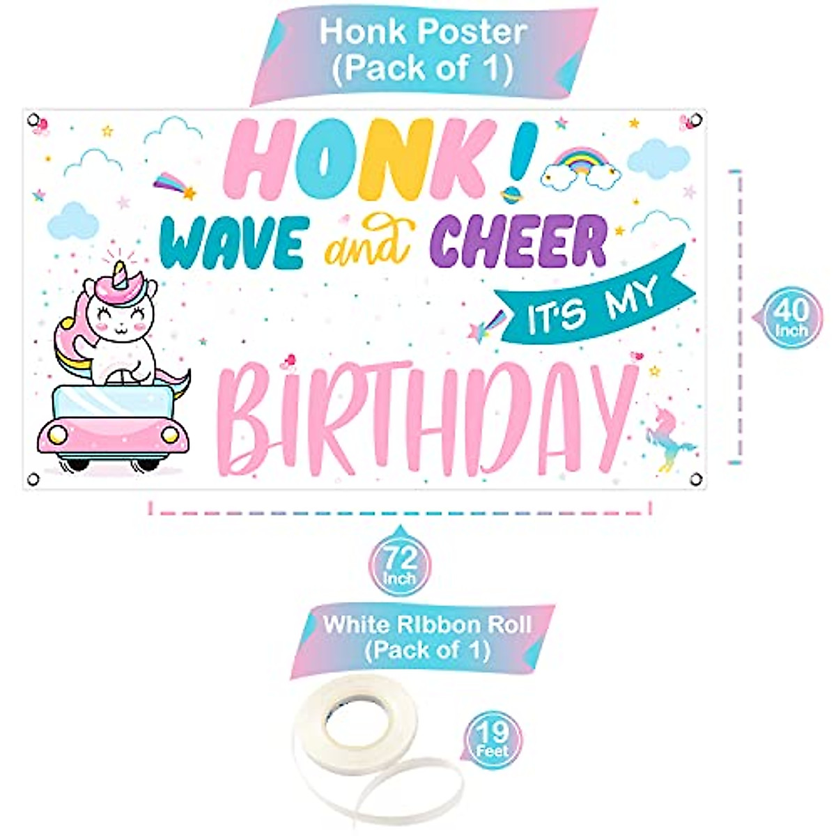 Unicorn Honk Its My Birthday Yard Sign - Big 72x40 Inch Honk Wave and Cheer Birthday Banner | Unicorn Birthday Banner Quarantine Drive By Birthday Decorations | Unicorn Birthday Decorations for Girls