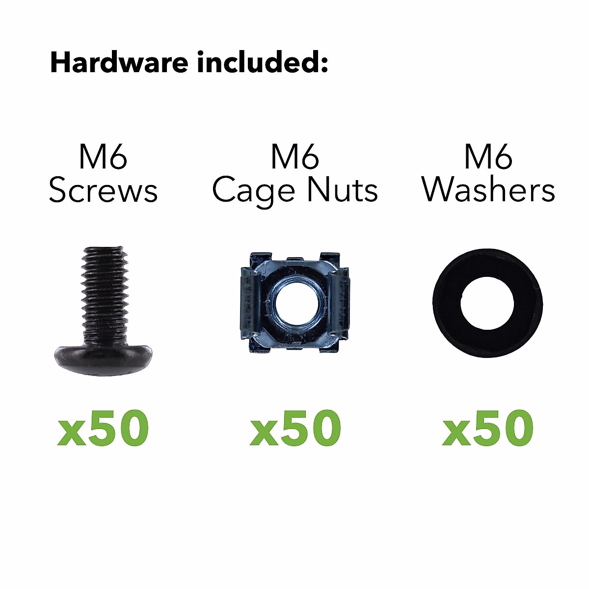 NavePoint M6 Cage Nuts and Screws for Server Shelves Cabinets - 50 Pk Rack Mount