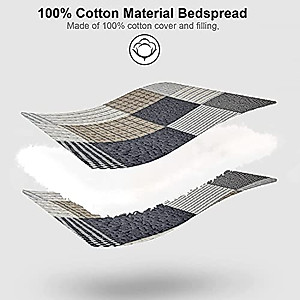 PANGUSHAN Twin Size Quilt Set,100% Cotton Quilt,Patchwork Plaid Quilt Bedding Set Bedspreads,Gray(Grey)/Black/Tan/White/Cream Quilt for Twin Bed,Reversible Lightweight Comforter Bed Set,2 Pieces