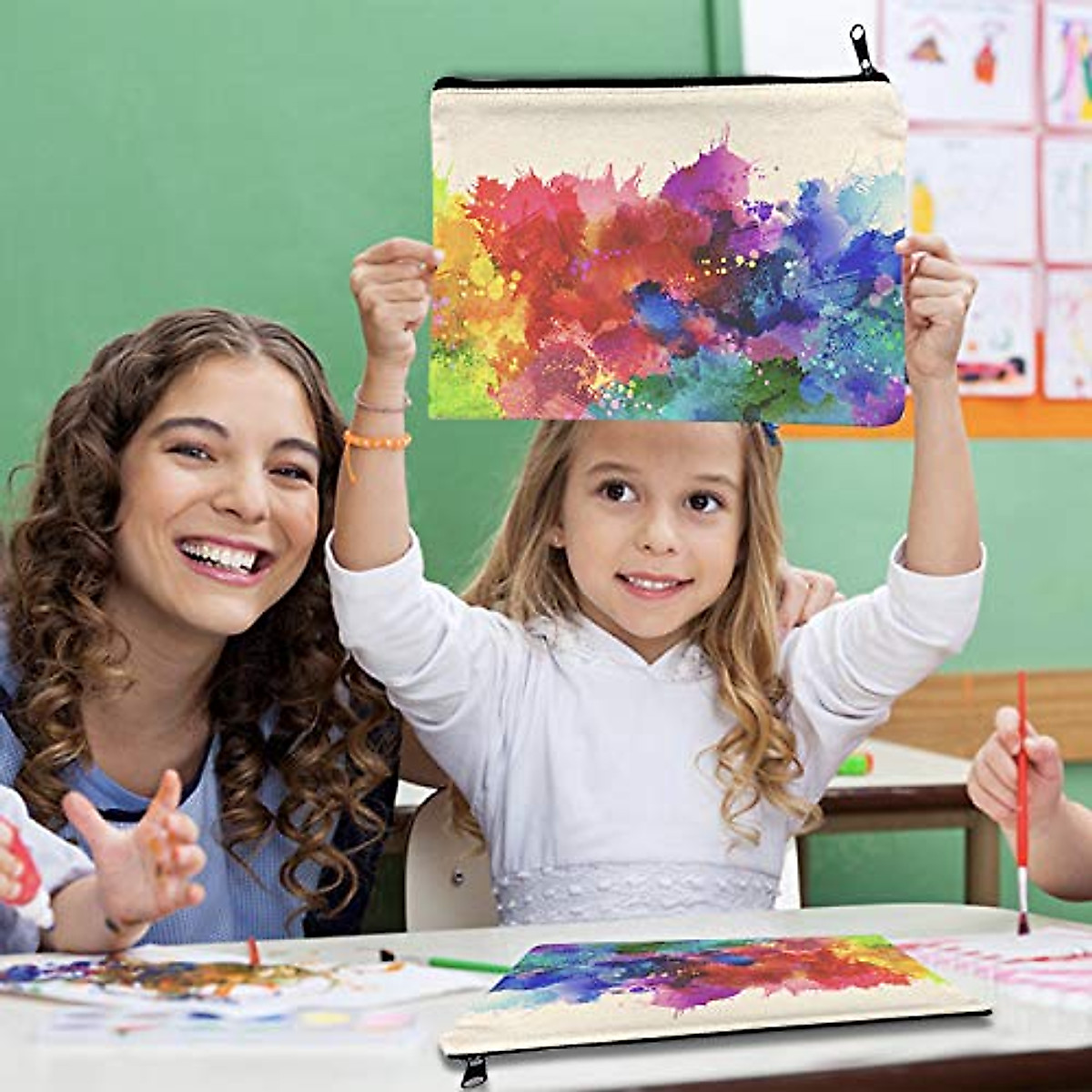 12 pack canvas pencil bag, blank plastic bag, DIY crafts, cotton cosmetic bag, multi-purpose travel cosmetic bag, black zipper in bulk 8 x 5 inches