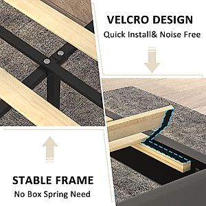 VECELO Twin Bed Frame with Upholstered Headboard, Platform Mattress Foundation with Strong Wooden Slats Support, No Boxing Spring Needed, Easy Assembly, Dark Grey