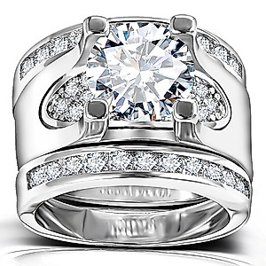 3 PCS Round Cut CZ Bridal Sets - 5.56 Ct Cubic Zirconia Silver Color Promise Engagement Wedding Rings Set for Women