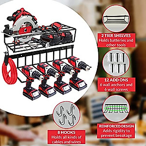 SHARPBEA Power Tool Organizer Drill Holder for Garage Organization & Drill Storage | Garage Tool Organizers and Storage with Garage Storage Shelves & Drill Holder Wall Mount Storage Rack Drill Rack