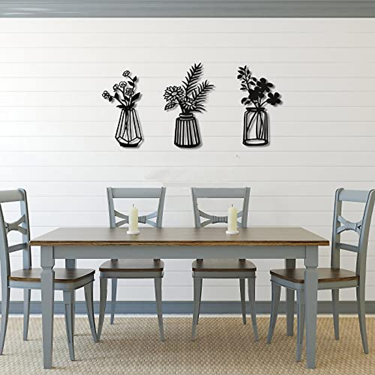 Metal Flowers Wall Decor, Metal Wall Sculpture for Patio Balcony, Black Metal Wall Decor Art for Living Room Bathroom Bedroom Dining Room,Black Wall Art for Kitchen.