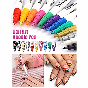 12 Color 3D Nail Art Pens Set, Kalolary Nail Polish Pens Nail Point Graffiti Dotting Pen Drawing Painting Liner Brush for DIY Nail Art Beauty Adorn Manicure Tools(A)