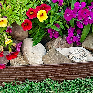 EasyFlex Tall Wall No-Dig Ladscape Edging with Anchoring Spikes, 2.5 in. Tall Straight Top Plastic Garden Border with Woodgrain Texture, 40 Foot Kit, Brown (3220BRE-40C)