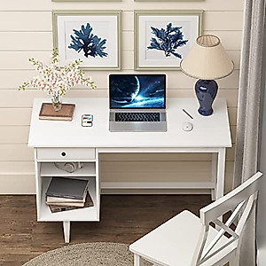 White Desk with Drawers & Shelves,43-inch Small Desk for Bedroom White Vanity Desk with Storage Drawer,Modern Home Office Computer Desk