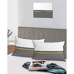 Edwiinsa Grey White Pillow Covers Standard Size Set of 2 20x26 Bed Pillow, Luxury Yellow Lace Modern Abstract Art Aesthetics Plush Soft Comfort for Hair/Skin Cooling Pillowcases with Envelop Closure