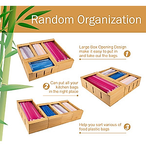IVONNEY Bag Storage Organizer, Bamboo Food Storage Plastic Bag Organizer Drawer, Sandwich Bag Holder, Snack Gallon Quart Baggie Organizer Fit for Ziploc Hefty Glad Solimo Bags