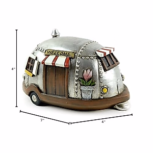 MWD 55873 Miniature Fairy Garden Retro Airstream RV Camper Trailer Metal Look with Welcome Sign for Summer Home Decor Mini Gardening Terrariums Dollhouse Camping Lovers, Resin, 4" x 7" x 4"