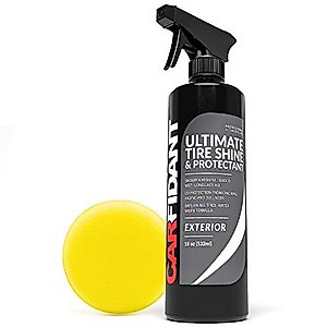Carfidant Car Tire Shine Spray Kit - Tire Dressing & Rubber Protectant - Dark, Wet Look with No Grease and No Sling! Tire Black Tire Shine with Applicator Pad