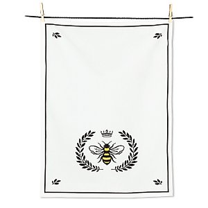 Abbott Collection 56-KT-AB-02 Bee in Crest Tea Towel, 1 EA, White/Black