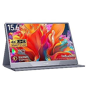 Intehill High-end 4K Portable Monitor for Laptop Mini PC and Gaming 15.6-inch Monitor with High Brightness UHD Screen 500nits, Saturated Color DCI-P3 100% HDR Monitor with HDMI and USB Type-C [U15NA]